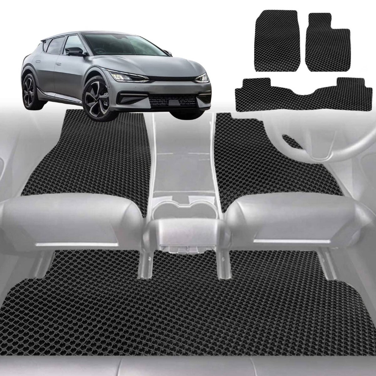 6D Diamond Car Floor Mats for Kia EV6 2022-Current-Full Set-Black ...
