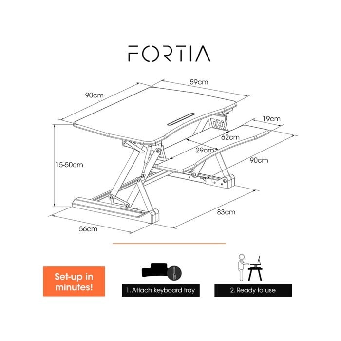 FORTIA Desk Riser 90cm Wide Adjustable Sit to Stand, for Dual Monitor ...