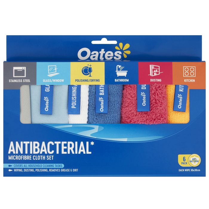 Oates Antibacterial Microfibre Cloth Set - 6 Pack - Bunnings Australia
