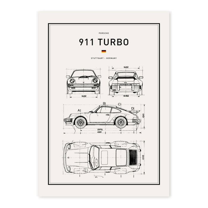 Classic Car Blueprint - 911 Turbo A1 Poster Print - Bunnings Australia
