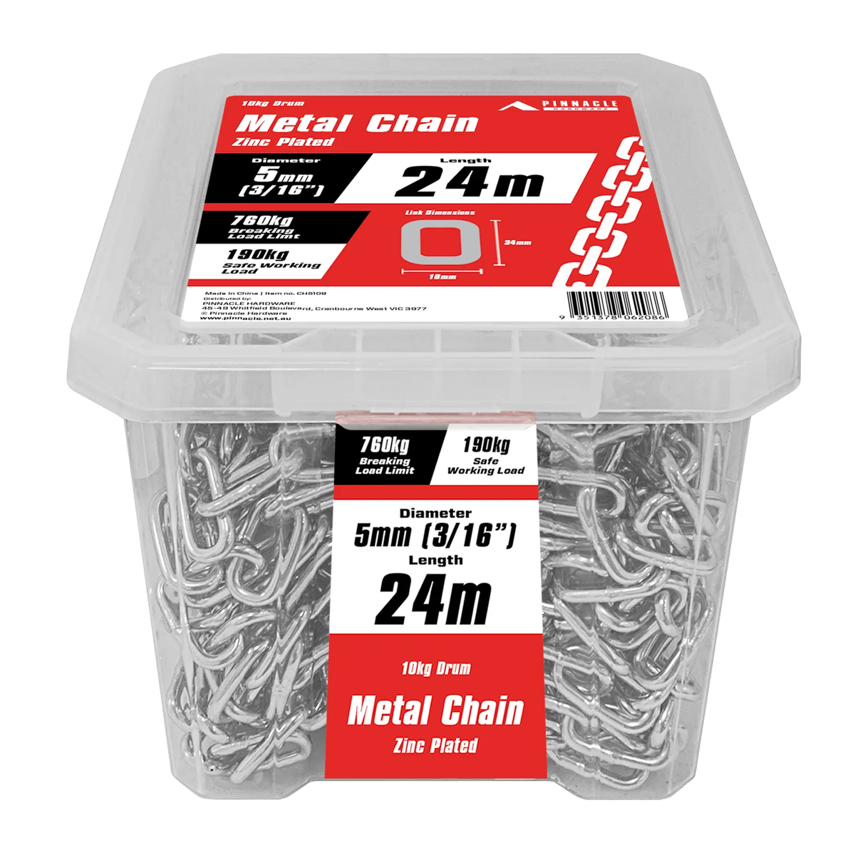 Pinnacle 5mm 3/16" x 24m Zinc Plated Chain - Bunnings New Zealand