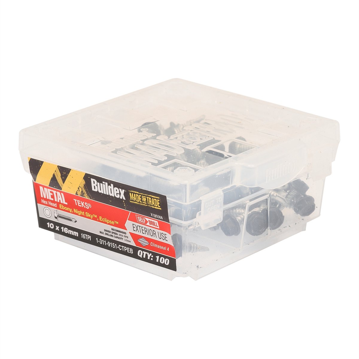 Buildex M10-16 x 16mm Black/Ebony Hex Head Hi-Grip With Seal Roof Zip ...