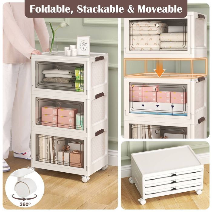 Costway 3-Pack 105L Stackable Storage Containers Organiser Boxes w/Lid ...