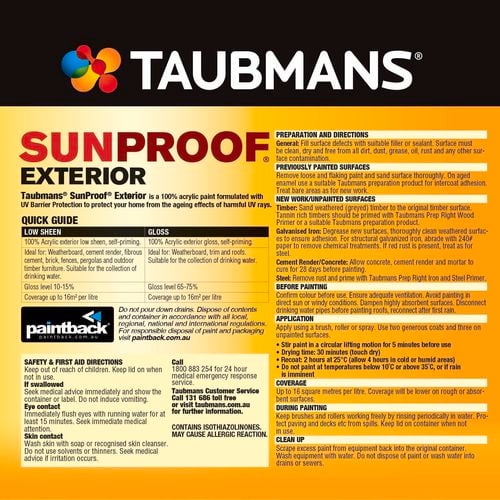 Taubmans 4L Neutral Low Sheen Sunproof Exterior Paint - Bunnings Australia