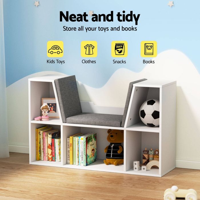 Keezi Kids Bookshelf Bookcase Toys Box Shelves Storage Cabinet ...