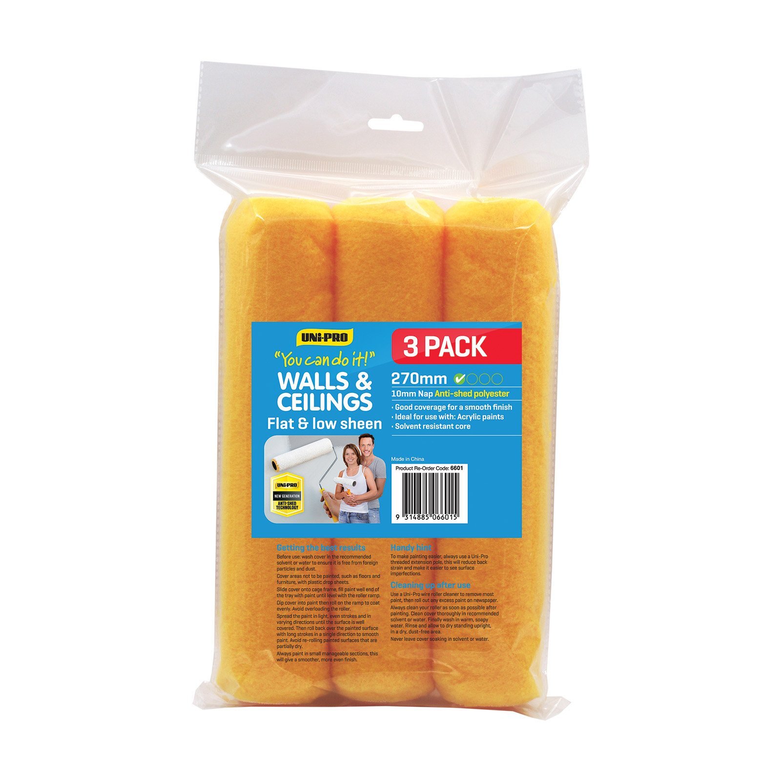 UNi PRO 270mm You Can Do It Paint Roller Cover 3 Pack 10mm Nap Bunnings Australia