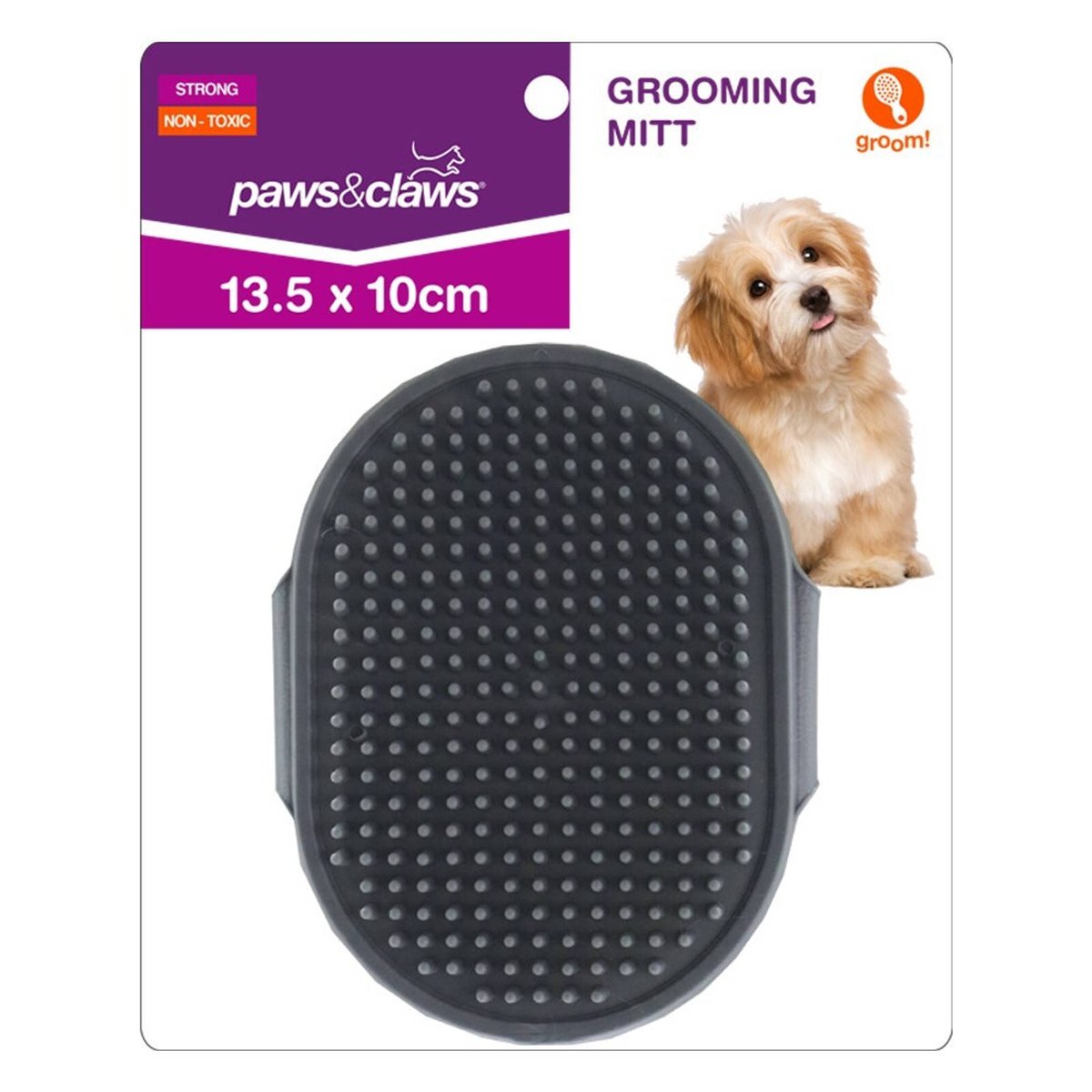 Paws & Claws Grooming Mitt Rubber 13.5X10cm Grey - Bunnings Australia