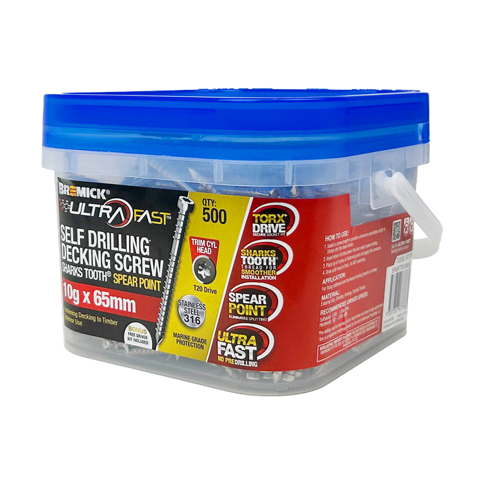 Bremick Ultrafast 10g x 65mm Stainless Steel 316 T20 Trim Head -500 ...