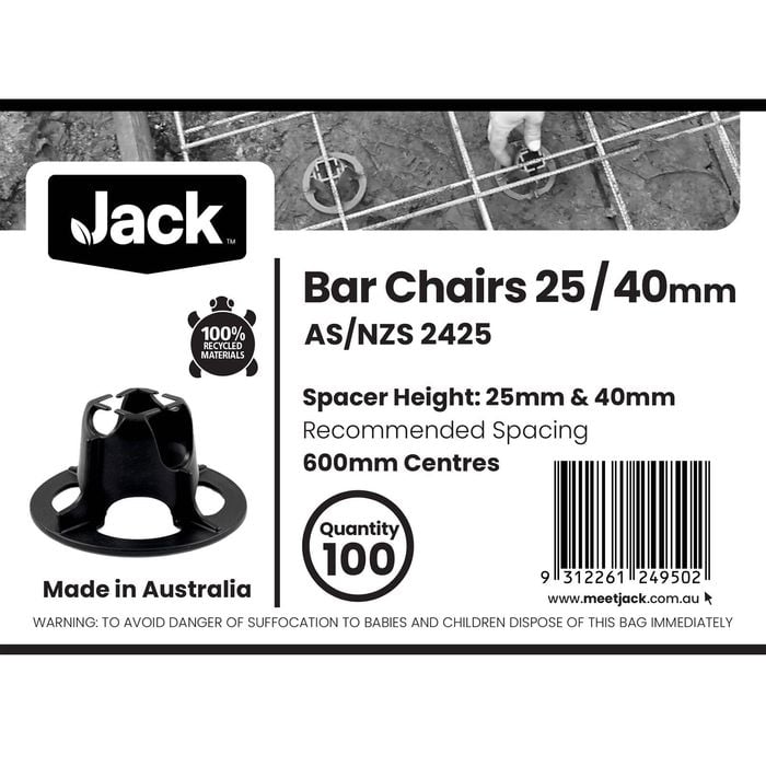 Jack 25-40mm Plastic Reinforcing Bar Chair - 100 Pack - Bunnings Australia