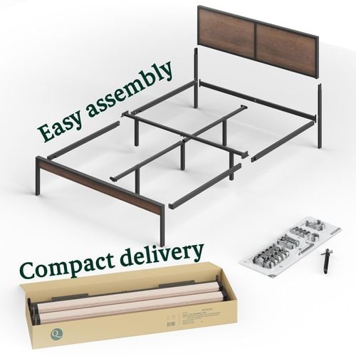 Zinus Double Mory Bed Frame Metal & Wood Base - Brown - Bunnings Australia
