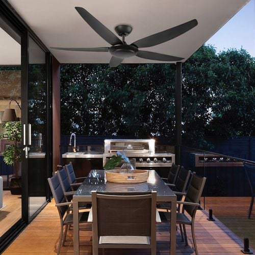 Brilliant 142cm Matte Black Large Panama Indoor Outdoor ABS Ceiling Fan ...