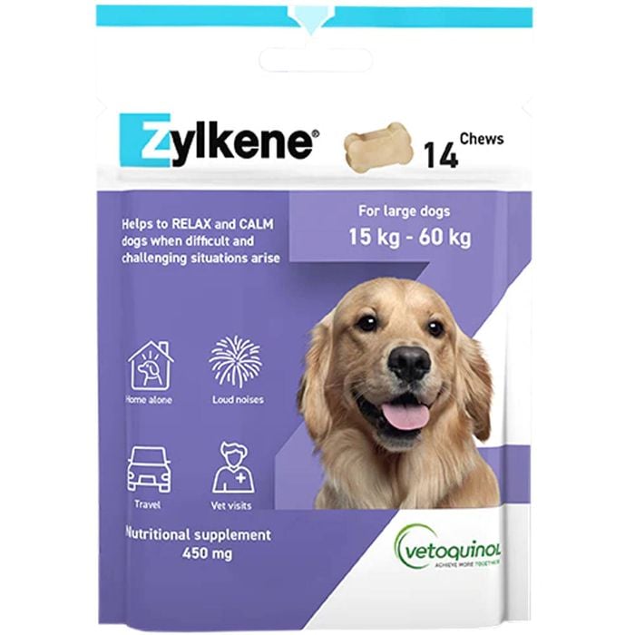 Zylkene Relax & Calm Supplement for Dogs 450mg Up to 60kg 14 Chews ...