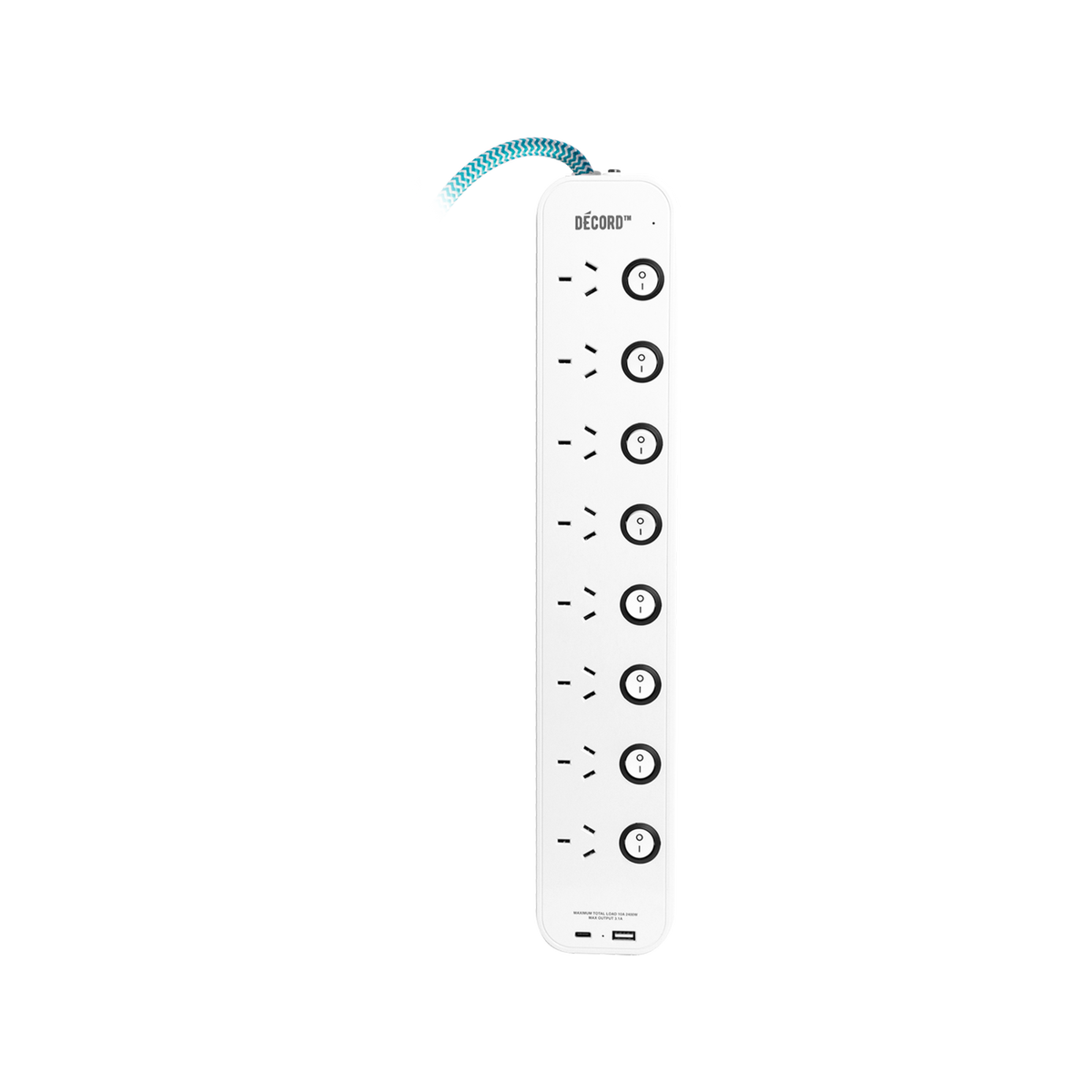 Décord 8 Socket Power Board With Individual Switches And USB Charging ...
