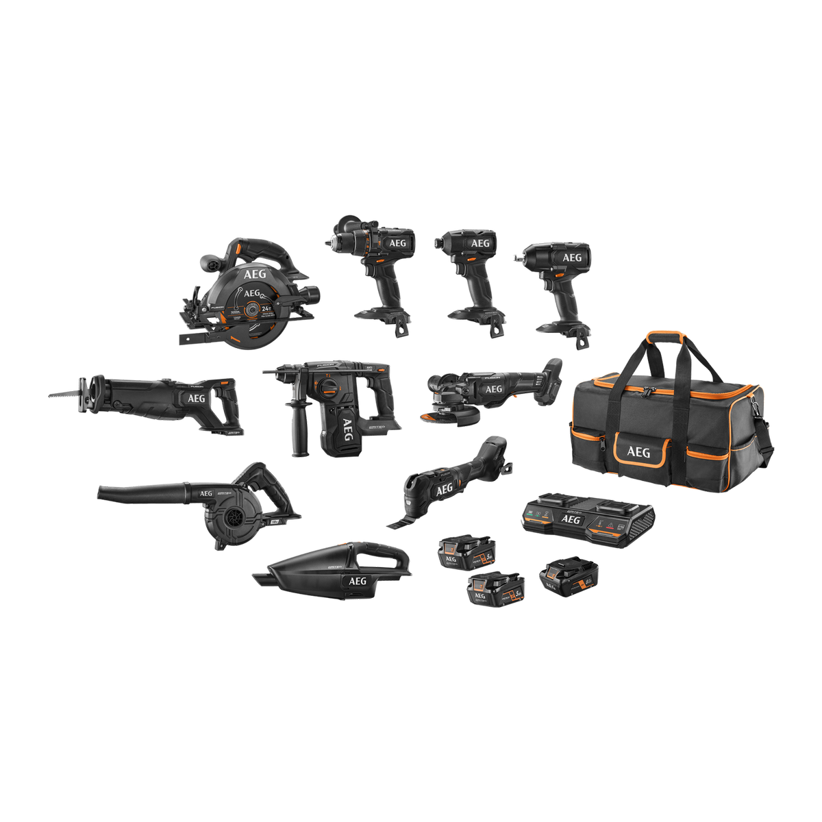 AEG 18V FUSION Limited Edition 10-Piece Combo 8Ah/5Ah FORCE Kit ...