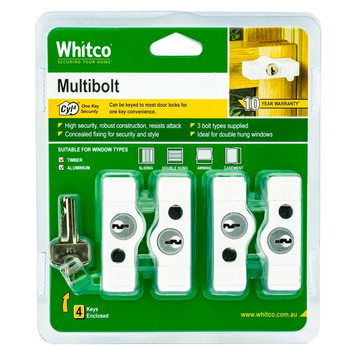 Whitco White CYL4 Multi Bolt - 4 Pack - Bunnings Australia
