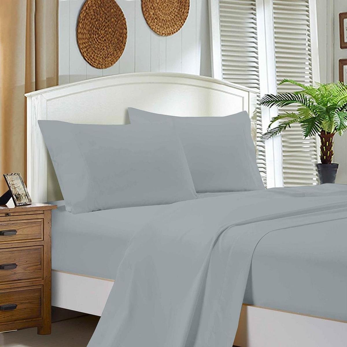 Fabric Fantastic 1000tc Ultra Soft King Size Bed Silver Flat & Fitted Sheet Set - Bunnings Australia