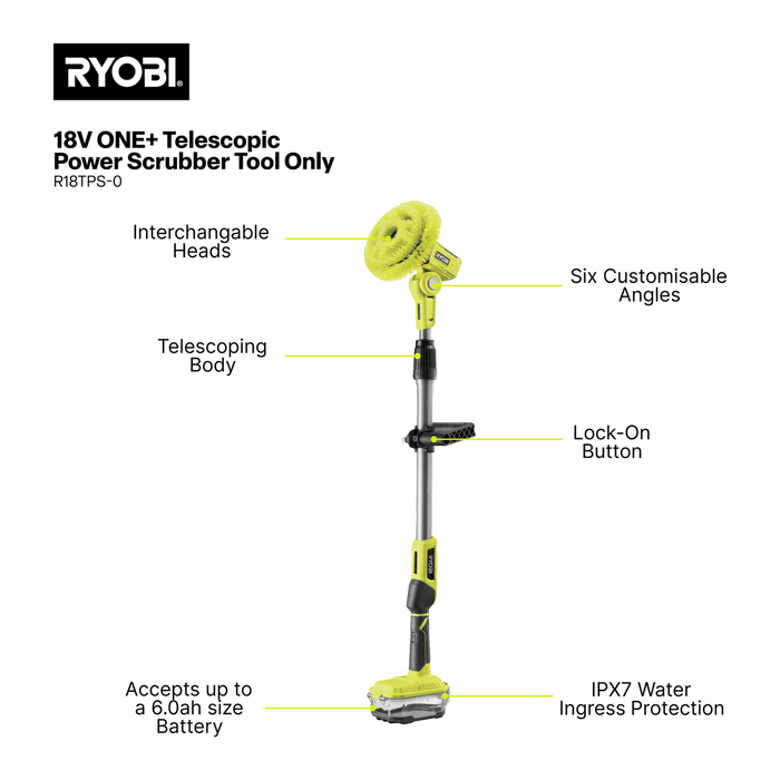 Ryobi 18V ONE+ Telescopic Pole Scrubber R18TPS-0 - Tool Only - Bunnings ...