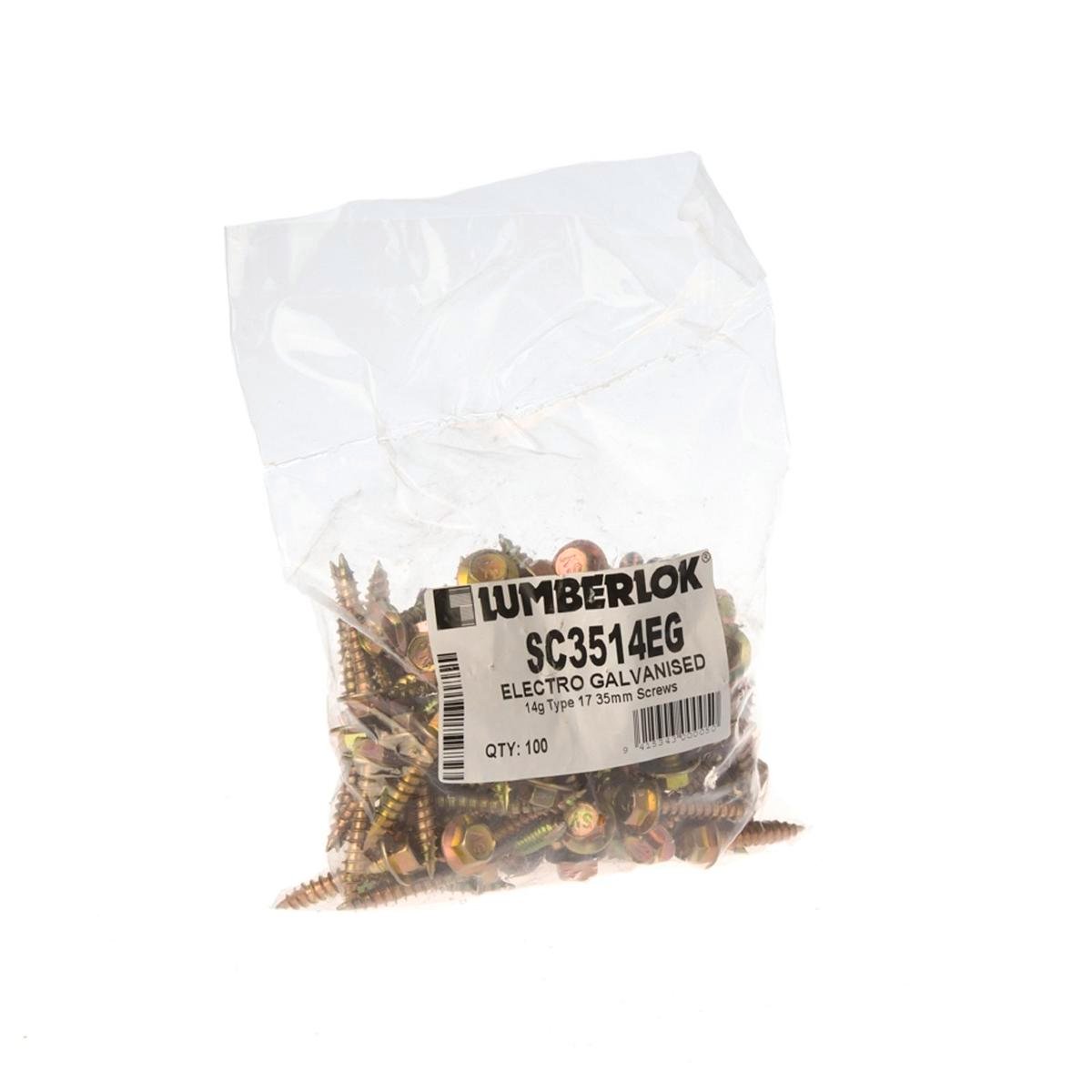 LUMBERLOK 14g x 35mm Type 17 Electro Galvanised Hex Head Screws - 100 ...