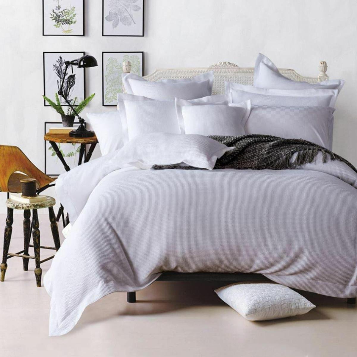CottonMore 100% Premium Cotton White Waffle Quilt Cover Set 5cm ...