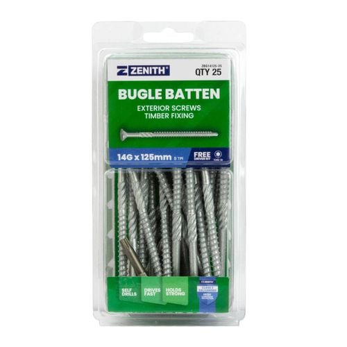 ZENITH 14G - 8 x 125mm Class 3 Galvanised Bugle Batten Screws - 25 Pack ...