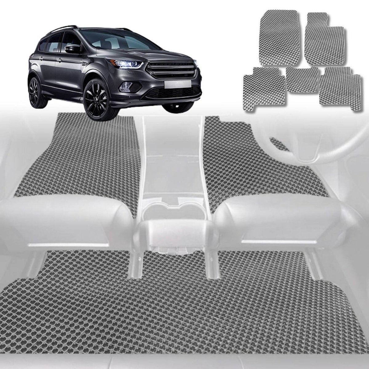 6D Diamond Car Floor Mats for Ford Kuga TF 2012-2016-Full Set-Grey ...