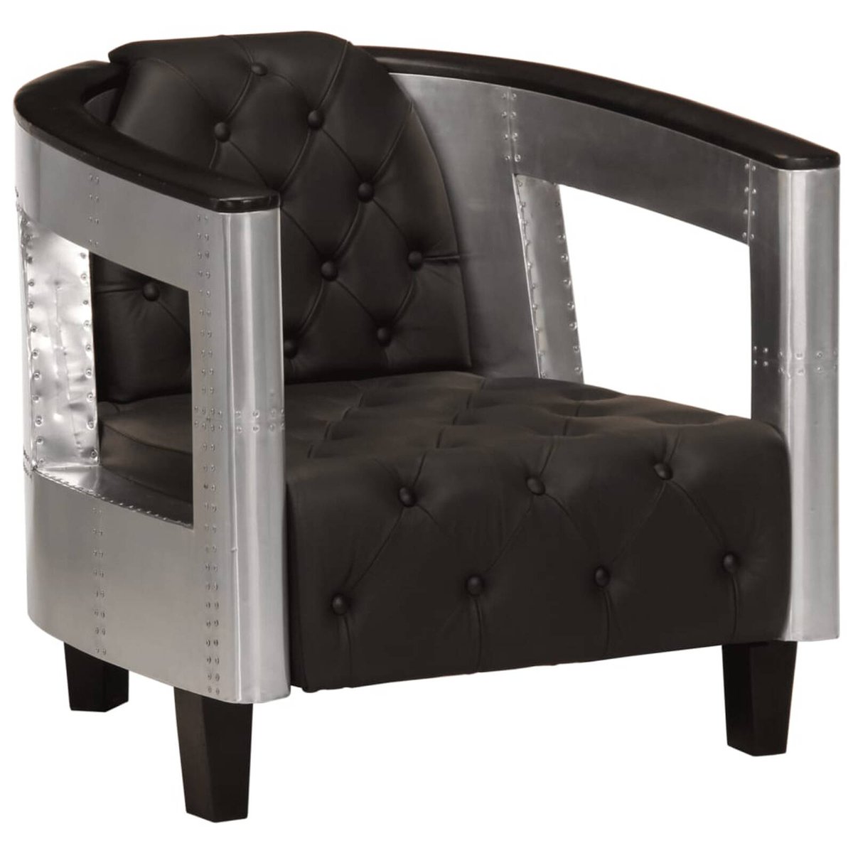 vidaXL Aviator Armchair Black Real Leather Bedroom Living Room Sofa Tub ...