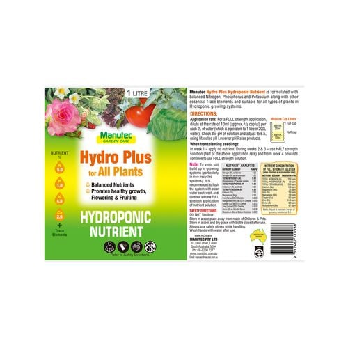 Manutec 1L Hydro Plus Hydroponic Fertiliser - Bunnings Australia