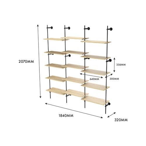 Flexi Storage Studio Black And Oak 3 Bay 15 Wall Shelf Kit - Bunnings Australia