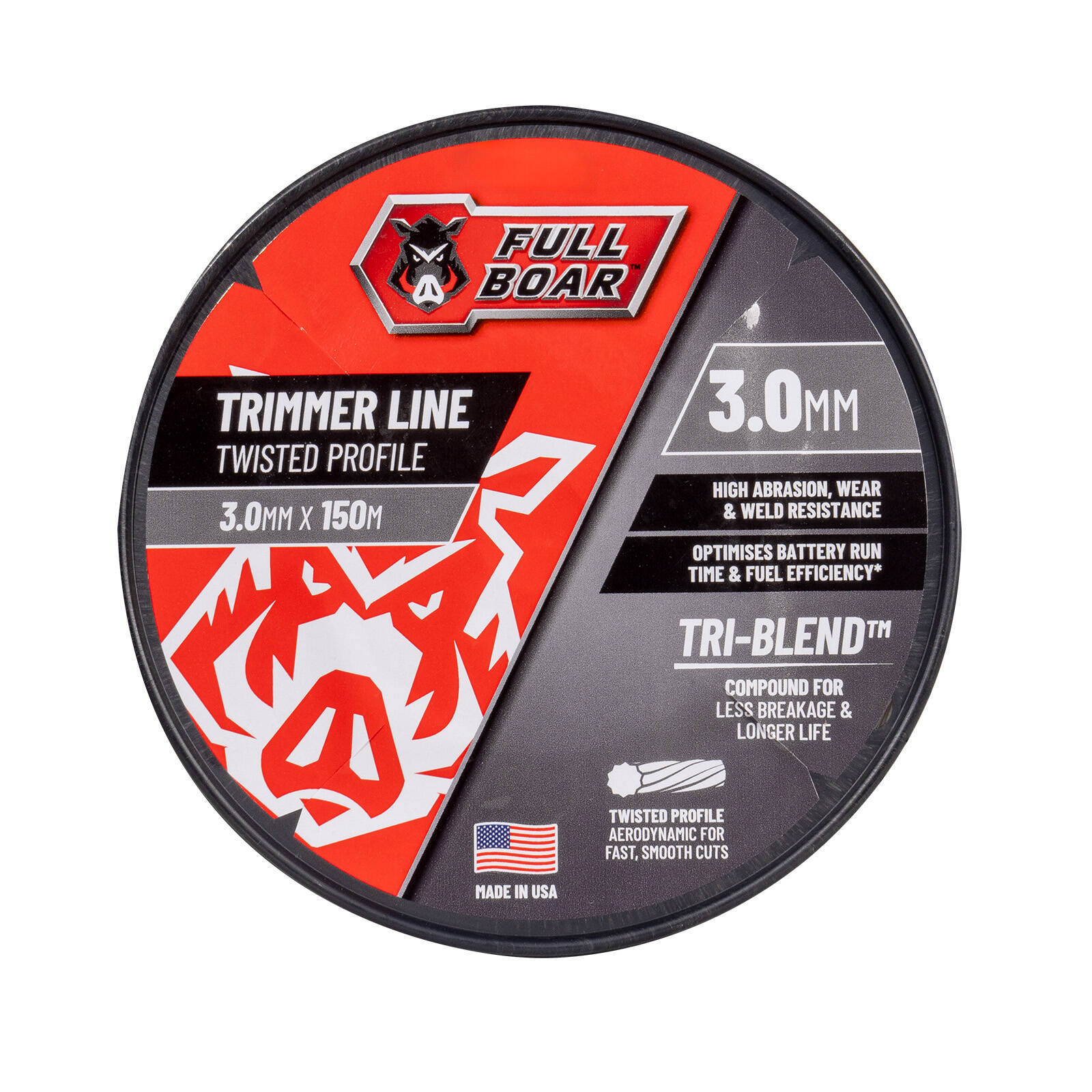 3.0mm x 150m Twisted Profile Trimmer Line | Full Boar