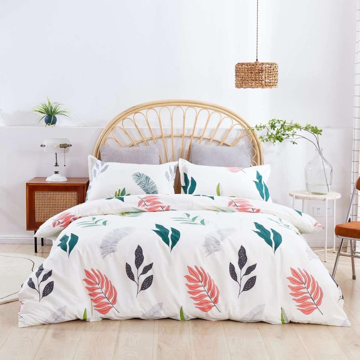 3D Cute Leaves 126 Bed Pillowcases Quilt Queen Size - Bunnings Australia