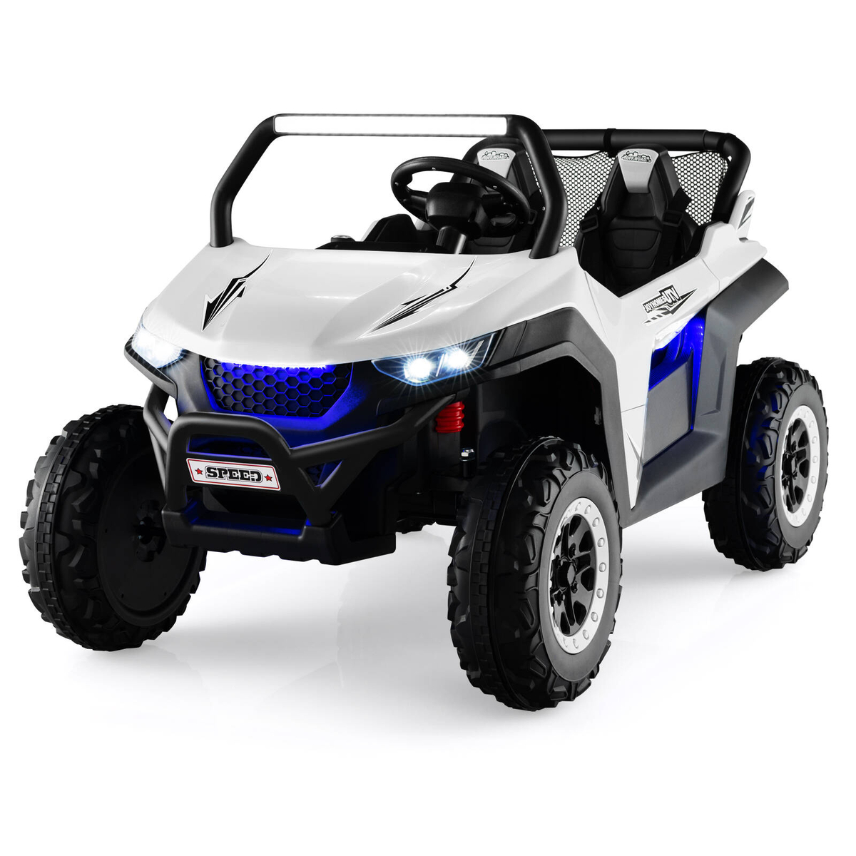 Costway 2-Seater Kids Ride on UTC Car with Lights and Music White ...