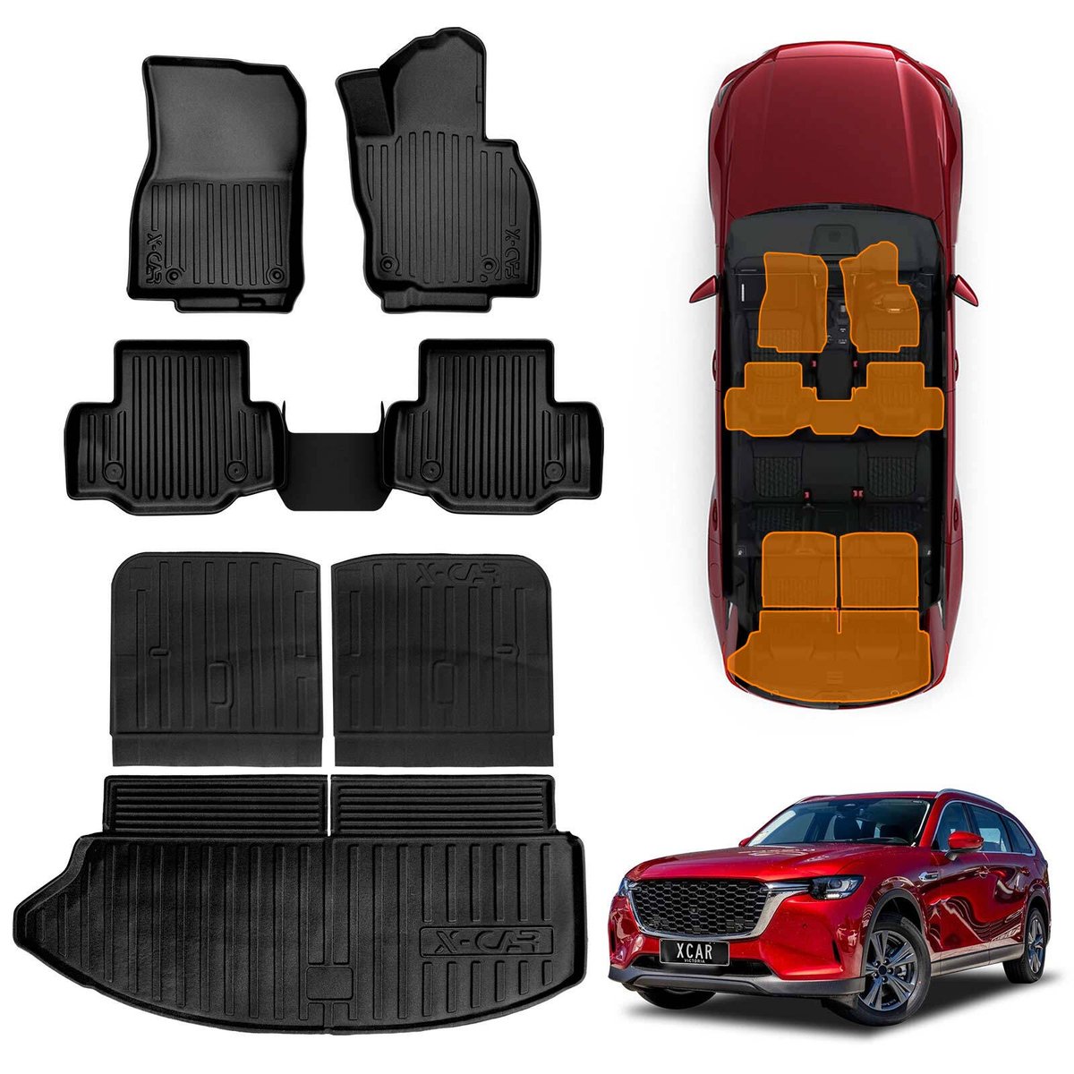 Front Rear Floor Mats Boot Liner for Mazda CX-80 CX80 2024-Onwards All ...