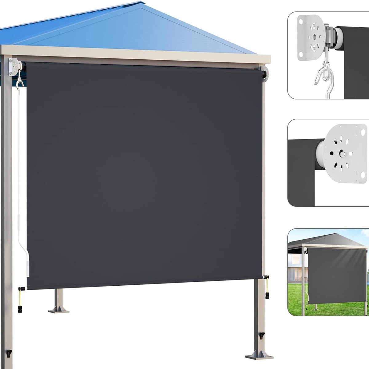 Advwin Outdoor Roller Blinds Sunshade Canopy Waterproof 1.7 x 2.4M Grey ...