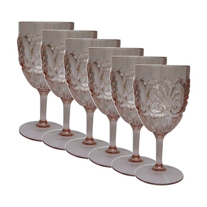6PK SS Collective Blush Scallop Design Acrylic Wine Glass Drinkware ...