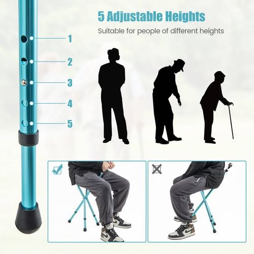 Costway Folding Walking Stick Seat Aluminum w/Handle & Built-In LED ...