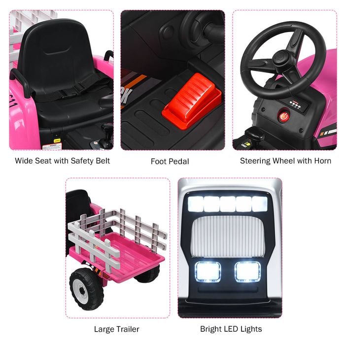 Costway Kids Remote Ride On Tractor 12V with Trailer Pink - Bunnings ...