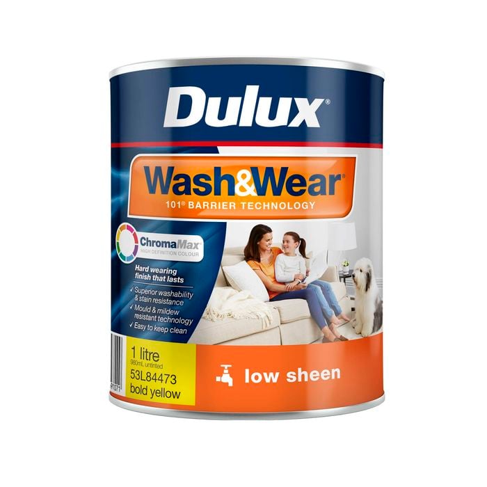 Dulux Interior Paint Wash&Wear Low Sheen Bold Yellow - 1L - Bunnings ...