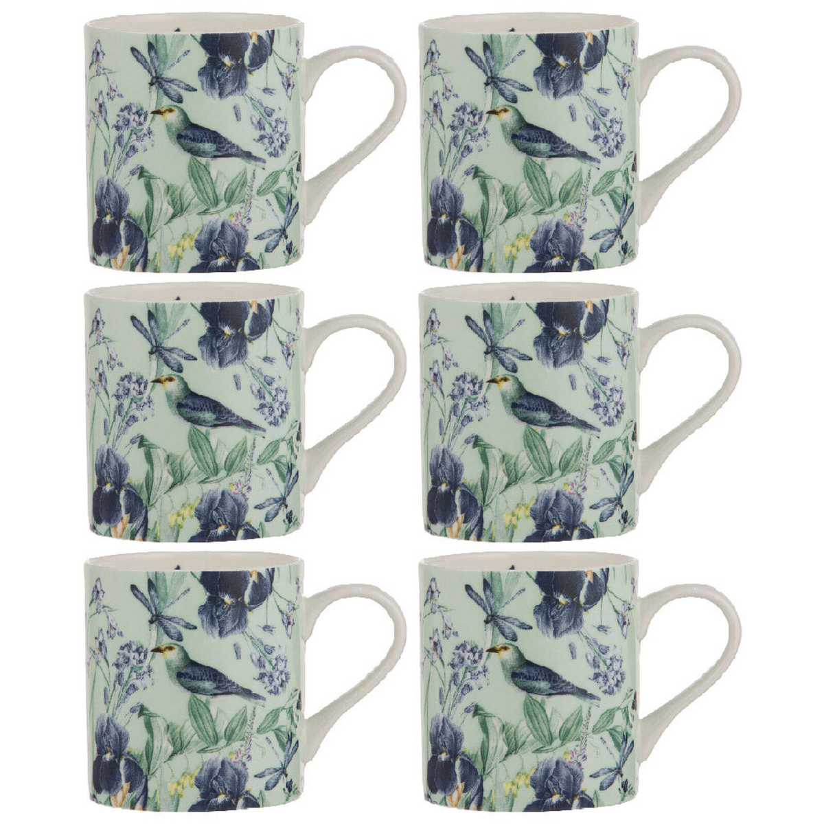 6PK Ashdene Iris Garden Fine Bone China Coffee/Tea Mug - Mint ...