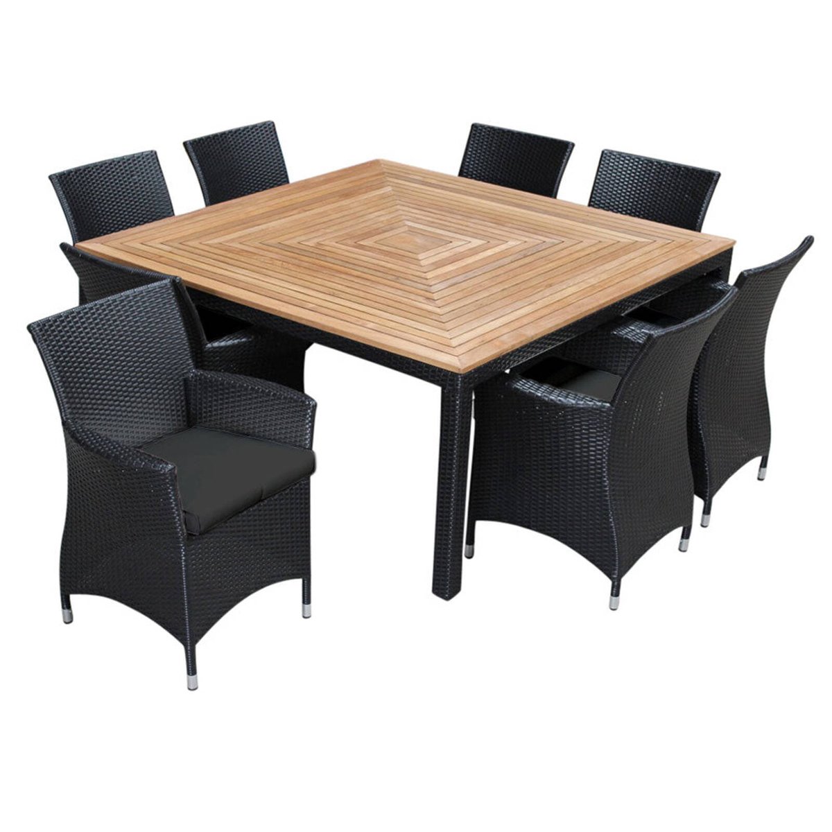 Sahara 8 Seater Square Teak Top Dining Table with Chairs 8 Seats Square ...