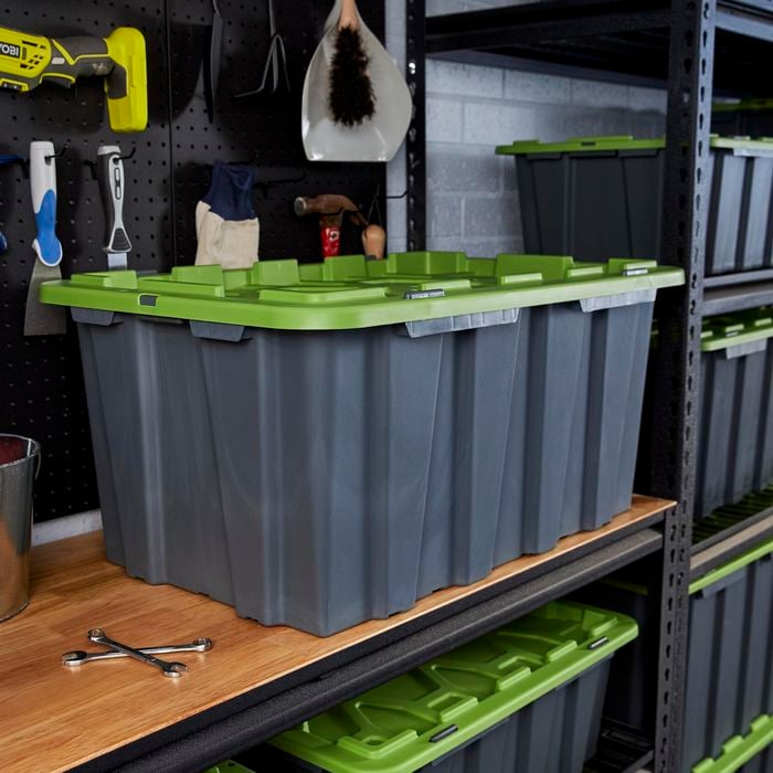 All Set 60L Grey And Green Heavy Duty Storage Container With Flat Lid ...