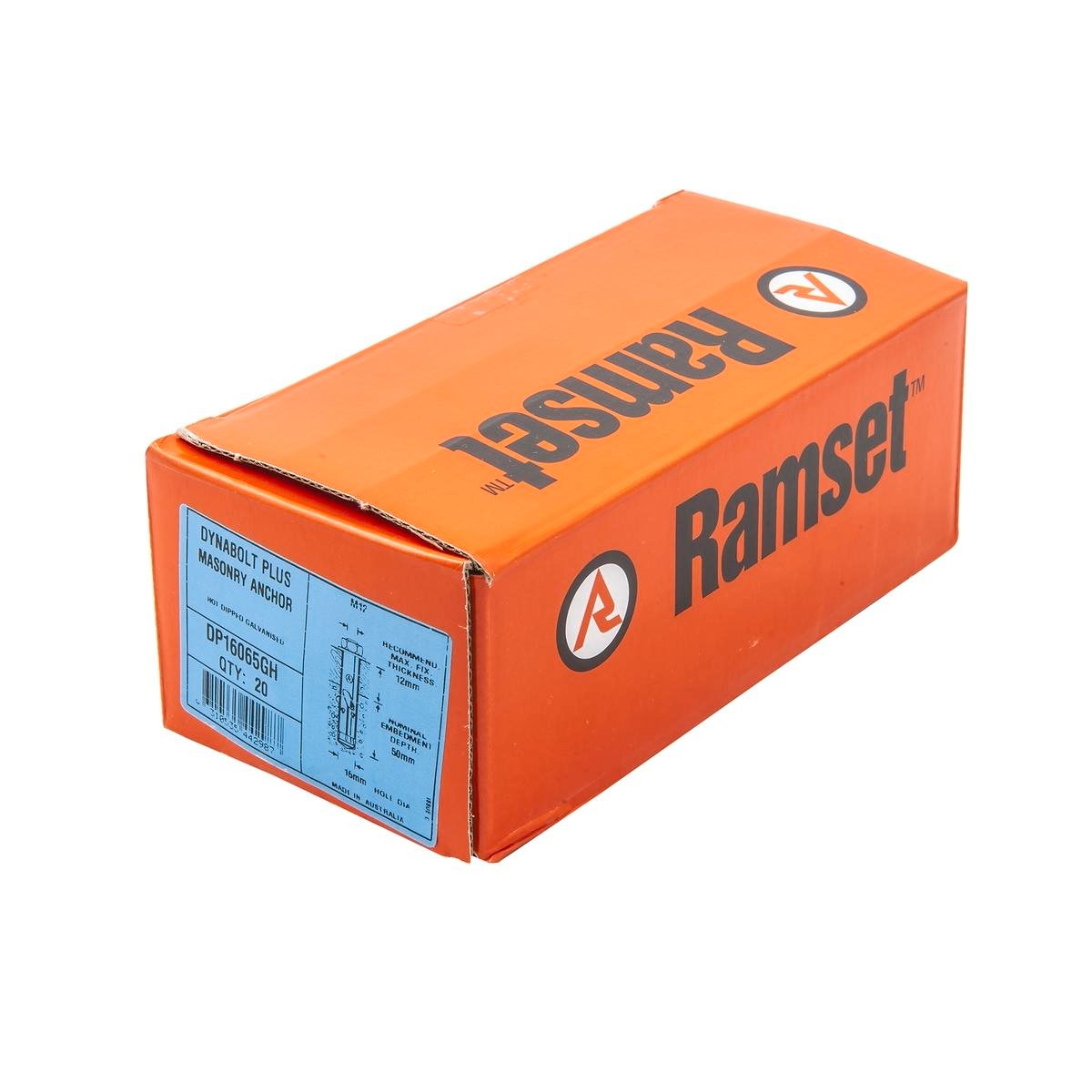 Ramset 16 x 65mm Galvanised DynaBolt Plus Hex Nut Masonry Anchor - 20 ...