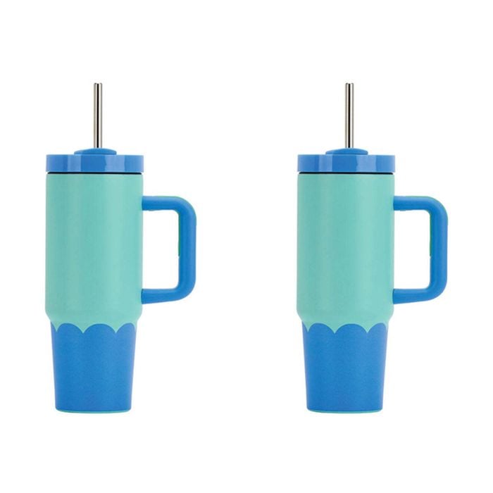 2PK Annabel Trends Super Sip Wave 380ml Stainless Steel Cup - Aqua Blue - Bunnings Australia