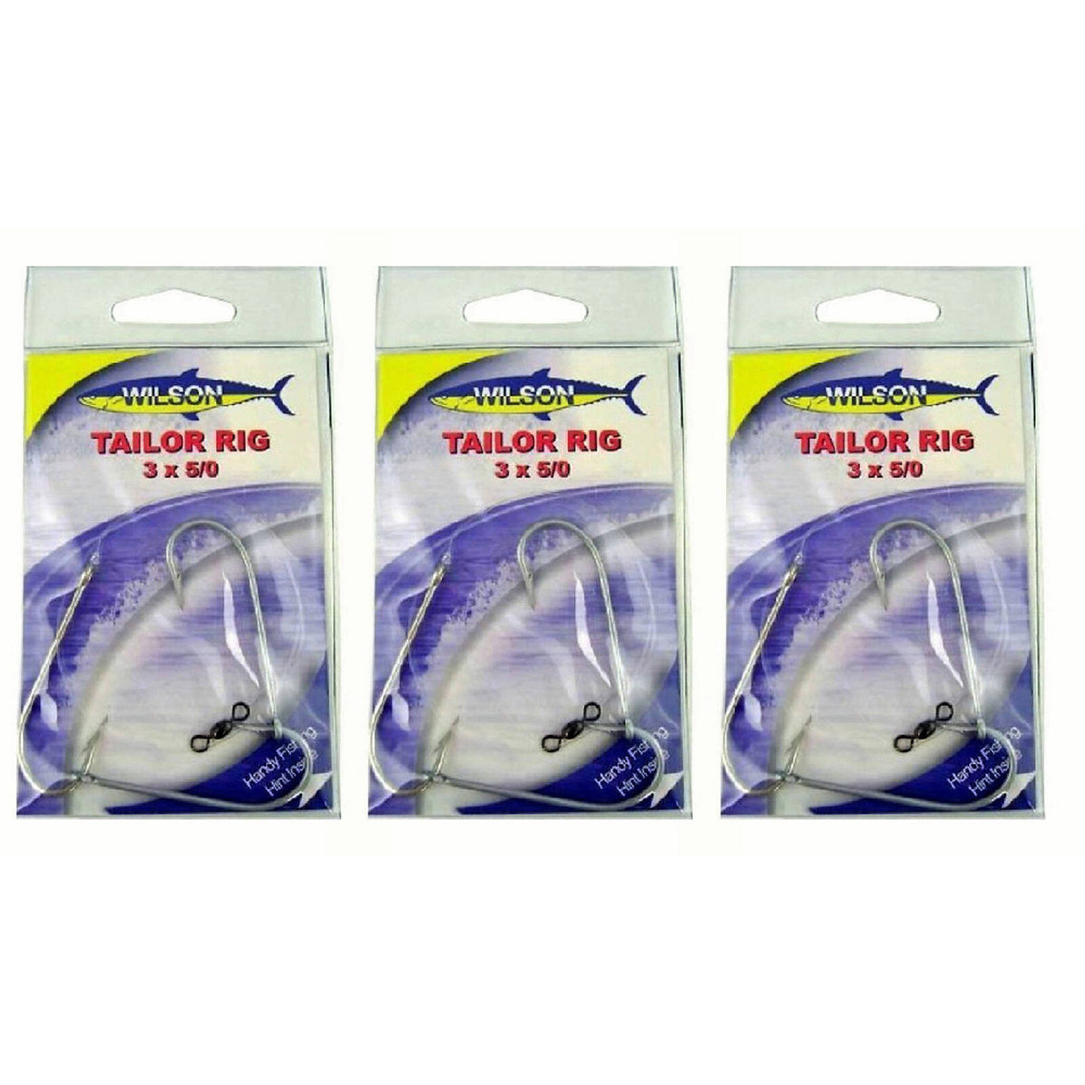 3x Wilson Tailor Fishing Rig 3x5/0 Hook-Setup - 40lb Clear Mono Leader ...