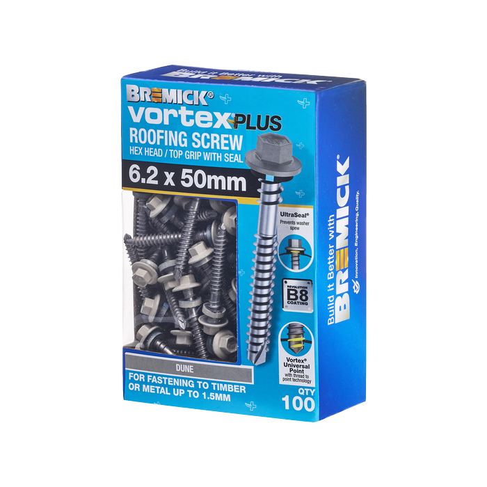 Bremick Vortex Plus Roofing Screw 6.2 x 50mm HEX B8 DU BOX 100 716959 ...