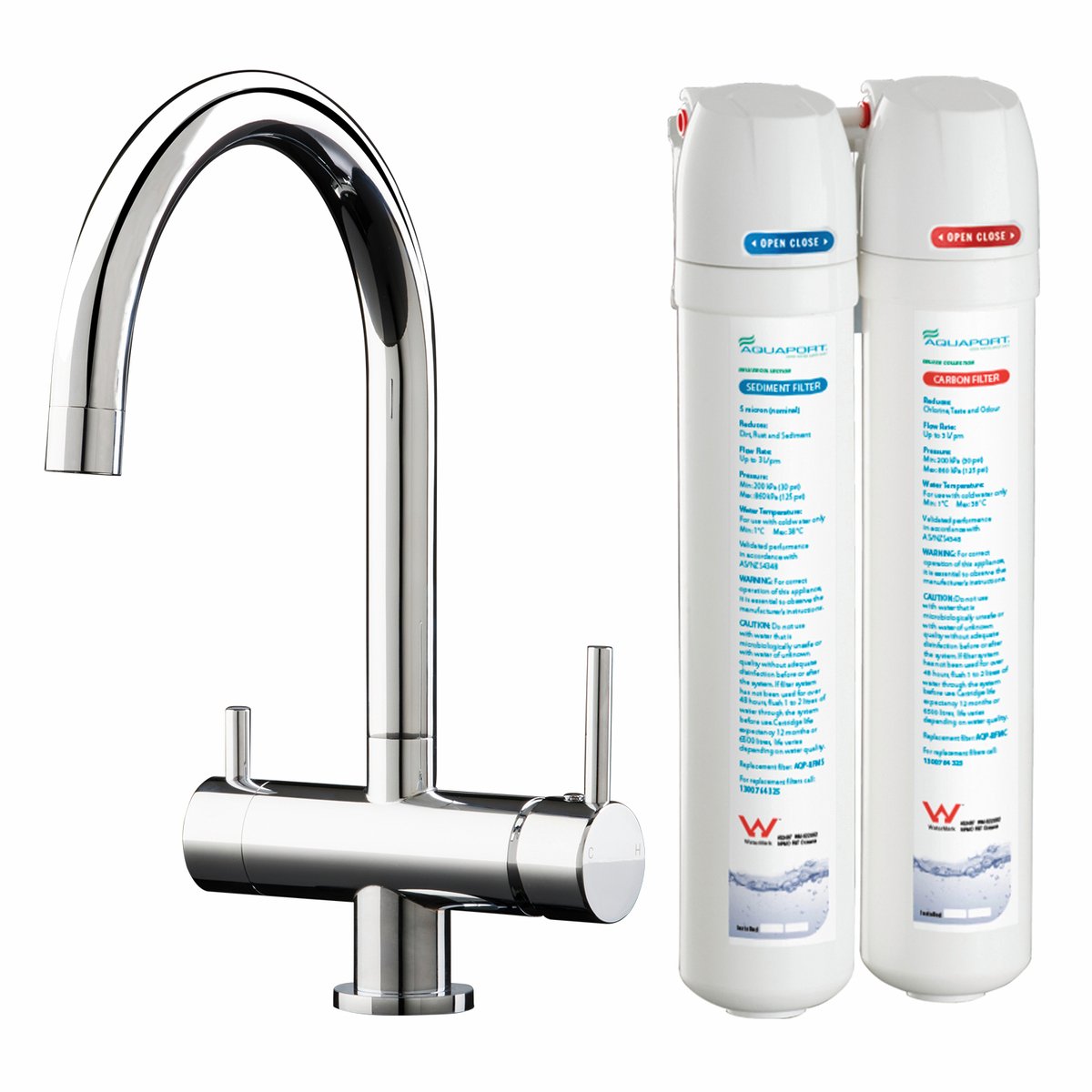 Aquaport Chrome Curved 3 Way Filtered Water Mixer - Bunnings Australia