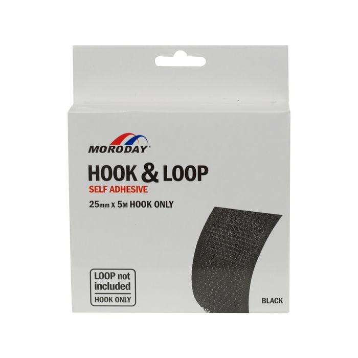 Moroday 25mm x 5m Black Hook And Loop Self Adhesive - Hook Only - Bunnings Australia