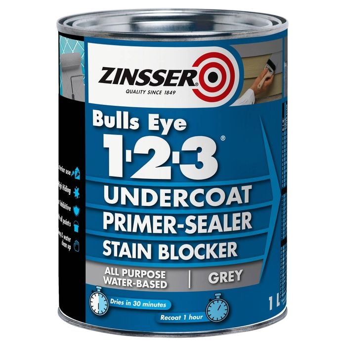 Zinsser Bulls Eye Primer Undercoat Sealer and Stain Blocker - Grey 1L ...