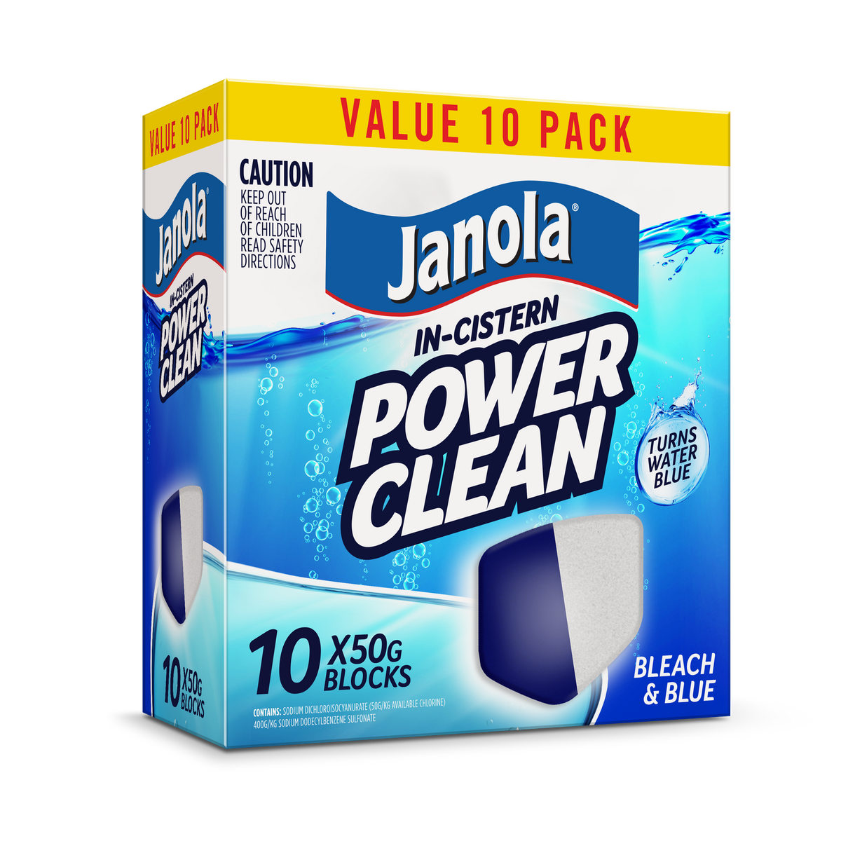 Janola 50g 10pk Power Clean In-cistern Bleach & Blue Toilet Blocks ...