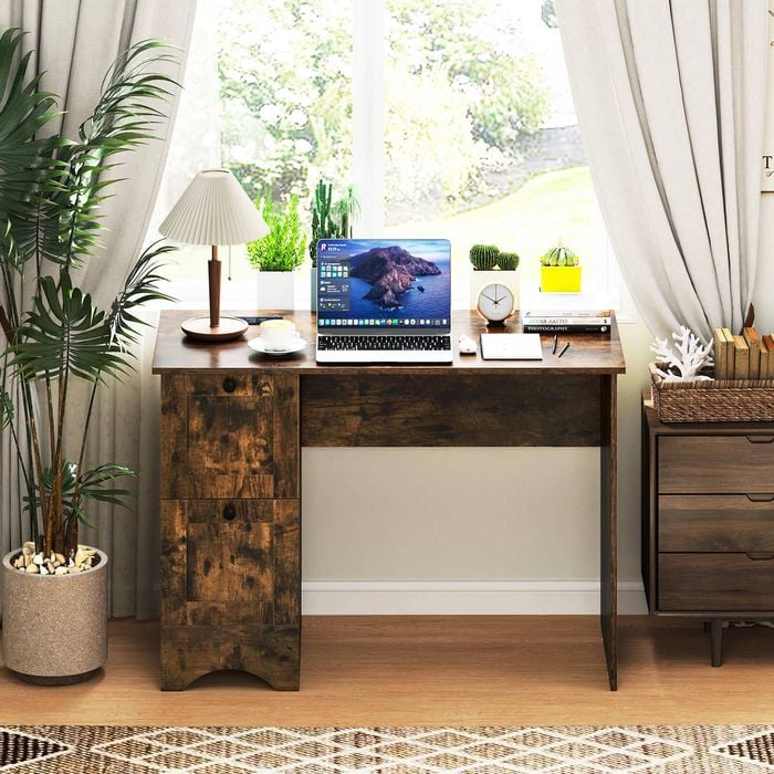 Costway Study Writing Workstation Laptop Table Computer Desk Brown ...