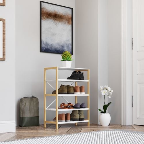 Flexi Storage Living Bamboo & White 5 Tier Shoe Rack - Bunnings New Zealand